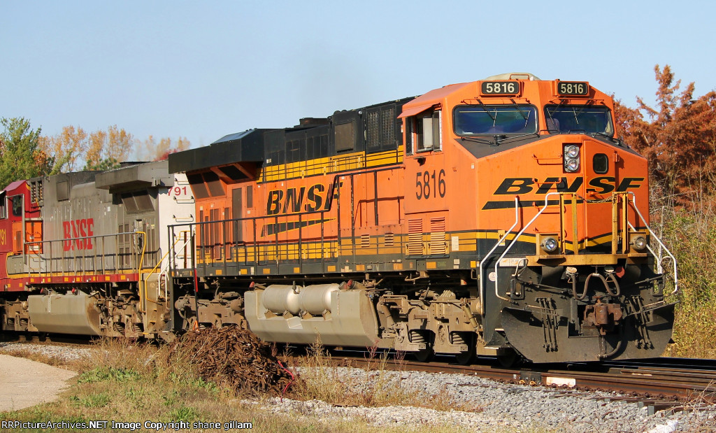 BNSF 5816 leads a rock train sb.